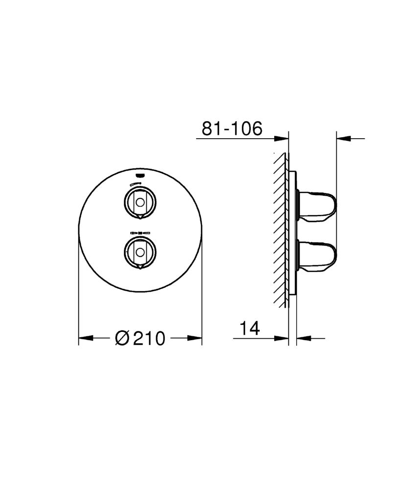Grohe Grohtherm-1000 New afdekset thermostaat met stopkraan Chroom ...
