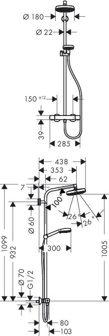 Hansgrohe Crometta 160 EcoSmart Showerpipe Wit-Chroom - Saniweb.nl