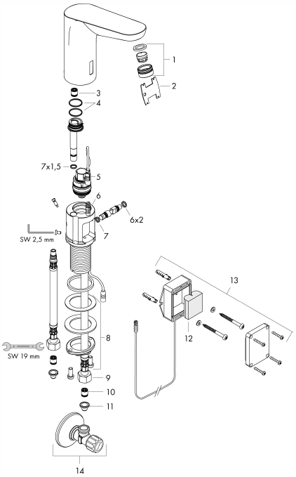 Hansgrohe Focus E electronische wastafelkraan met batterij Chroom ...