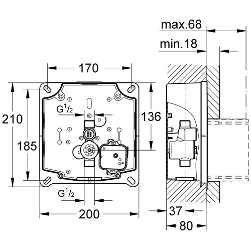 Grohe Rapido-U inbouw urinoir spoeler zonder afdekplaat - Saniweb.nl