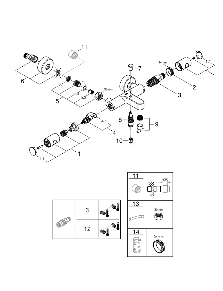 Grohe Grohtherm 800 Cosmopolitan badmengkraan 29,8x16,2x7cm Chroom ...