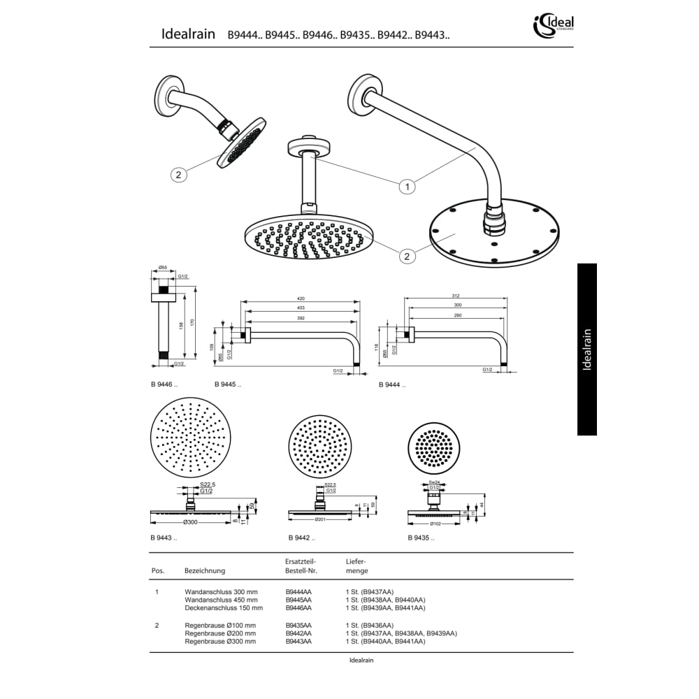 Ideal Standard Idealrain Douchearm Brushed Gold - Saniweb.nl